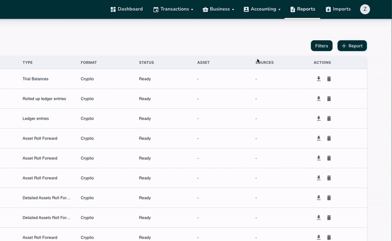 Asset Roll Forward report – Cryptio